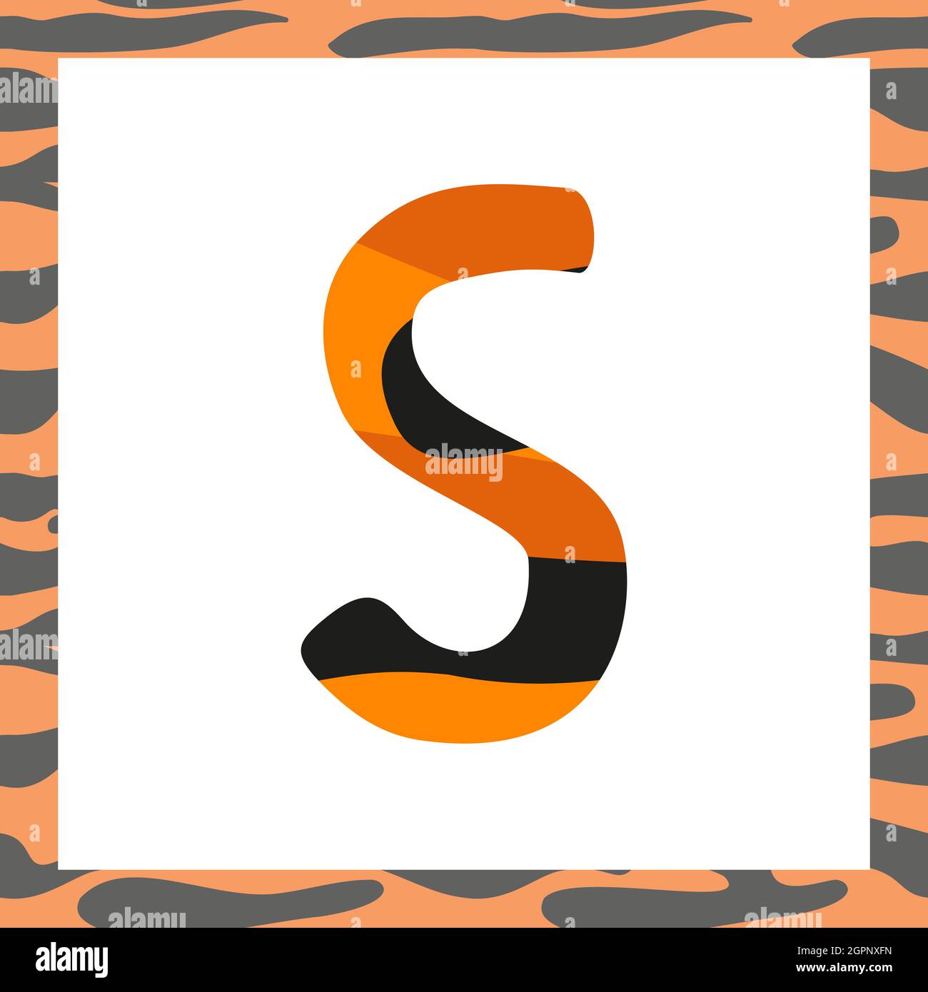 Letter S with tiger pattern. Festive font and frame from orange with ...