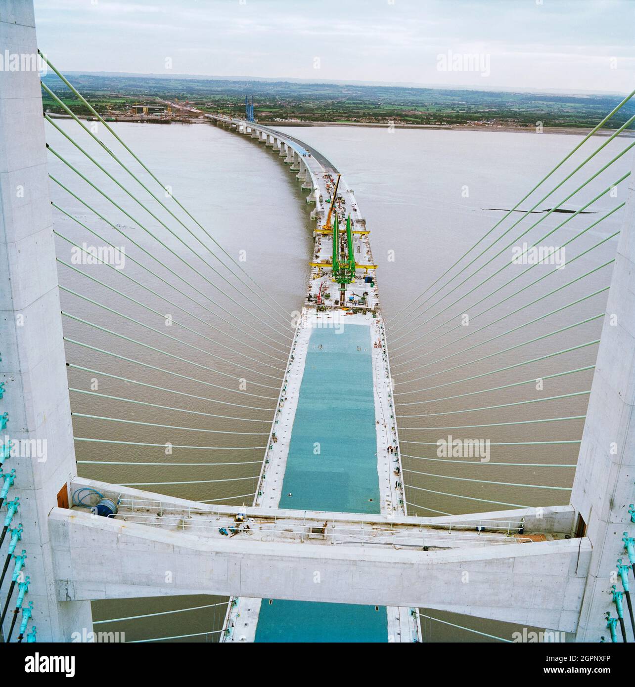 A view looking east from the top of the Second Severn Crossing during ...