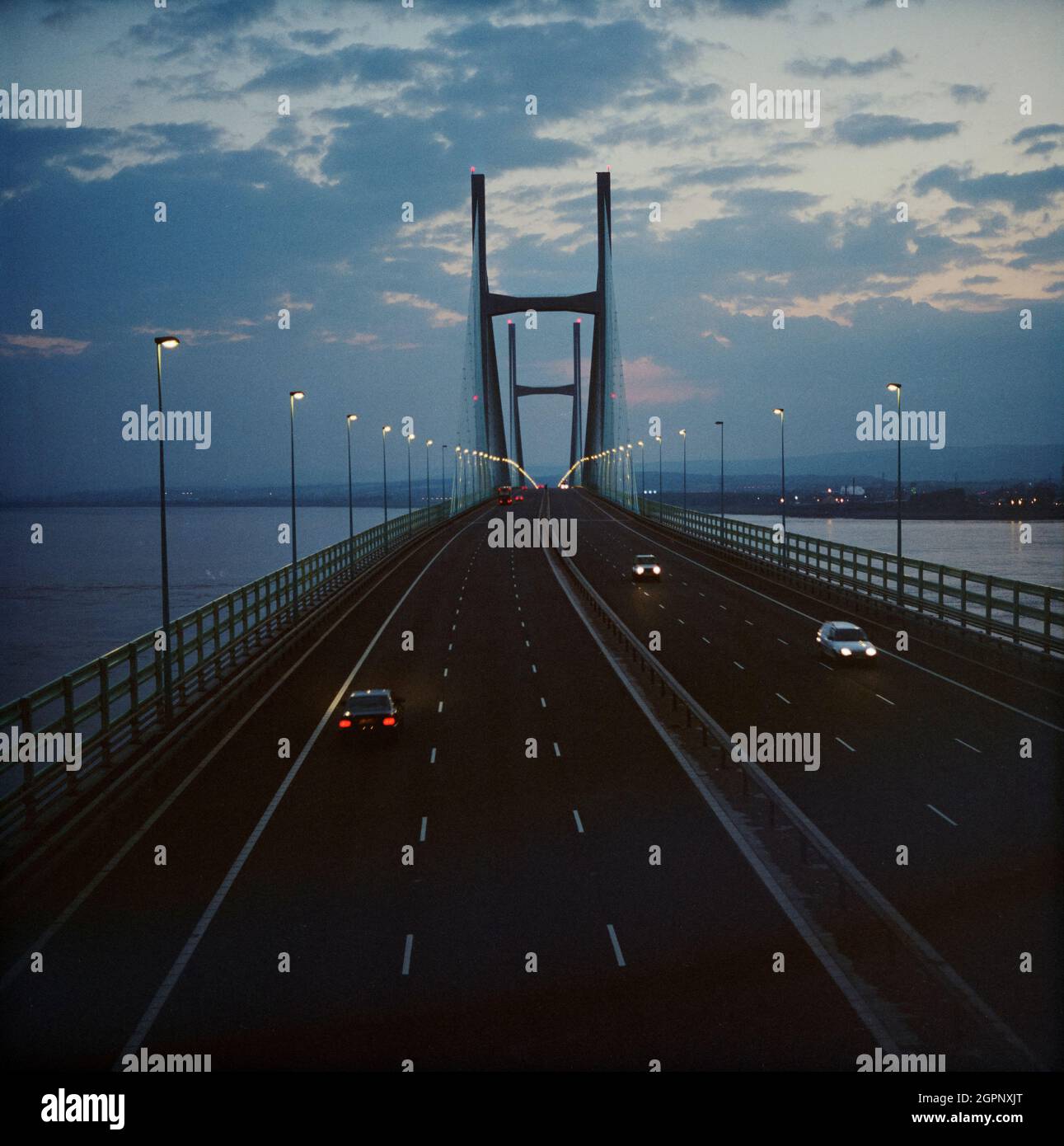 A view of the Second Severn Crossing, looking along the deck of the ...