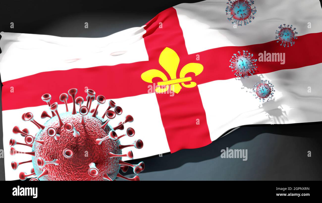 Covid in Lincoln - coronavirus attacking a city flag of Lincoln as a ...