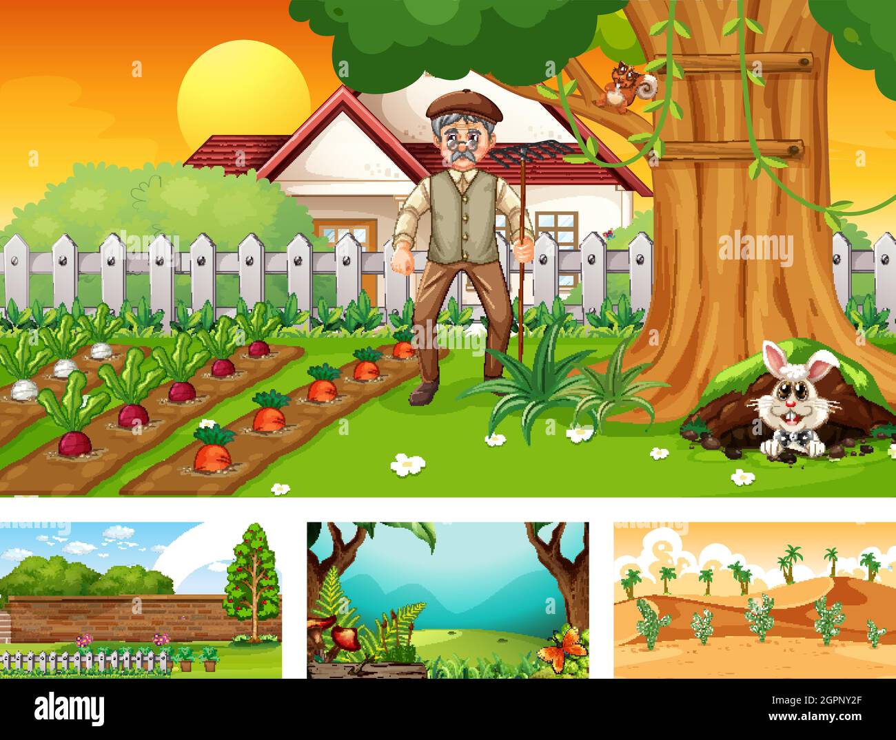 Four different nature horizontal scene illustration Stock Vector Image ...