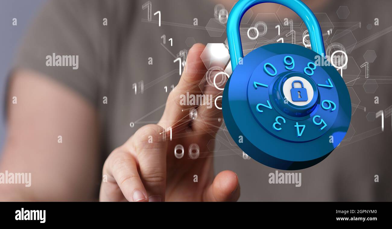 3D rendering of a digital lock; cybersecurity, information, or network ...