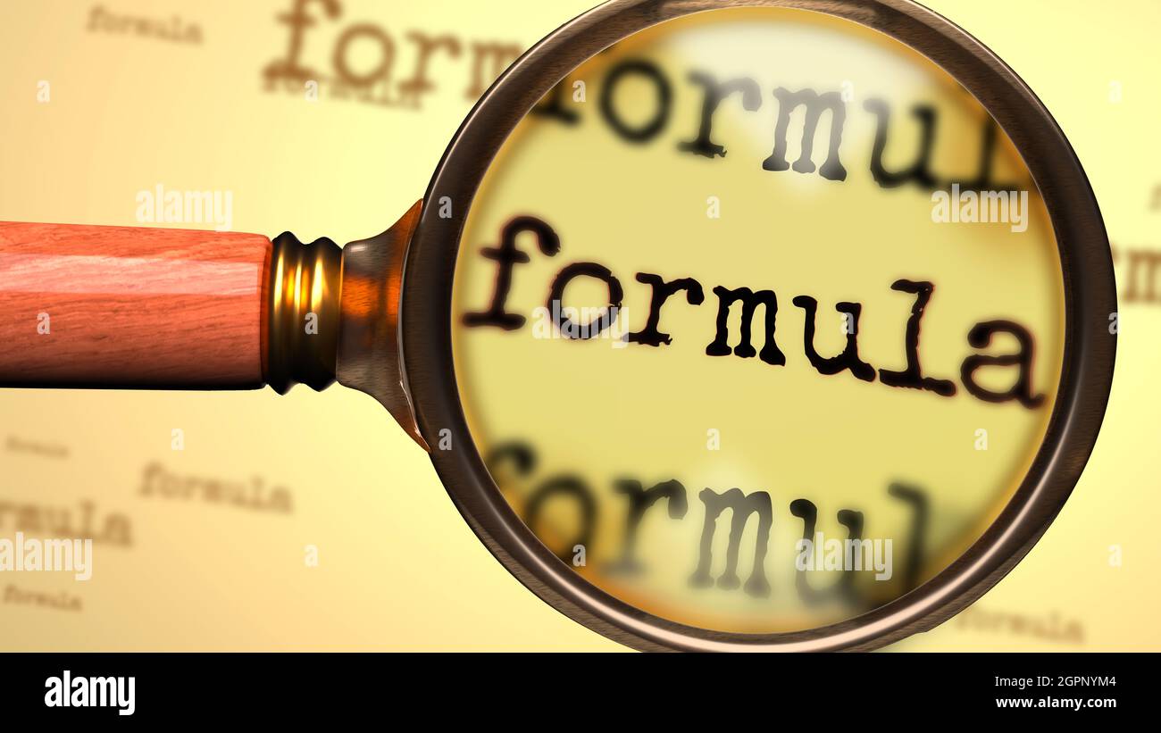 Formula and a magnifying glass on English word Formula to symbolize ...