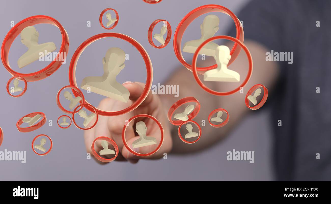 3D rendering of framed icons of people; unity, group, and teamwork ...