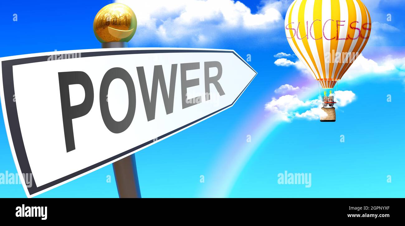 Power leads to success - shown as a sign with a phrase Power pointing ...