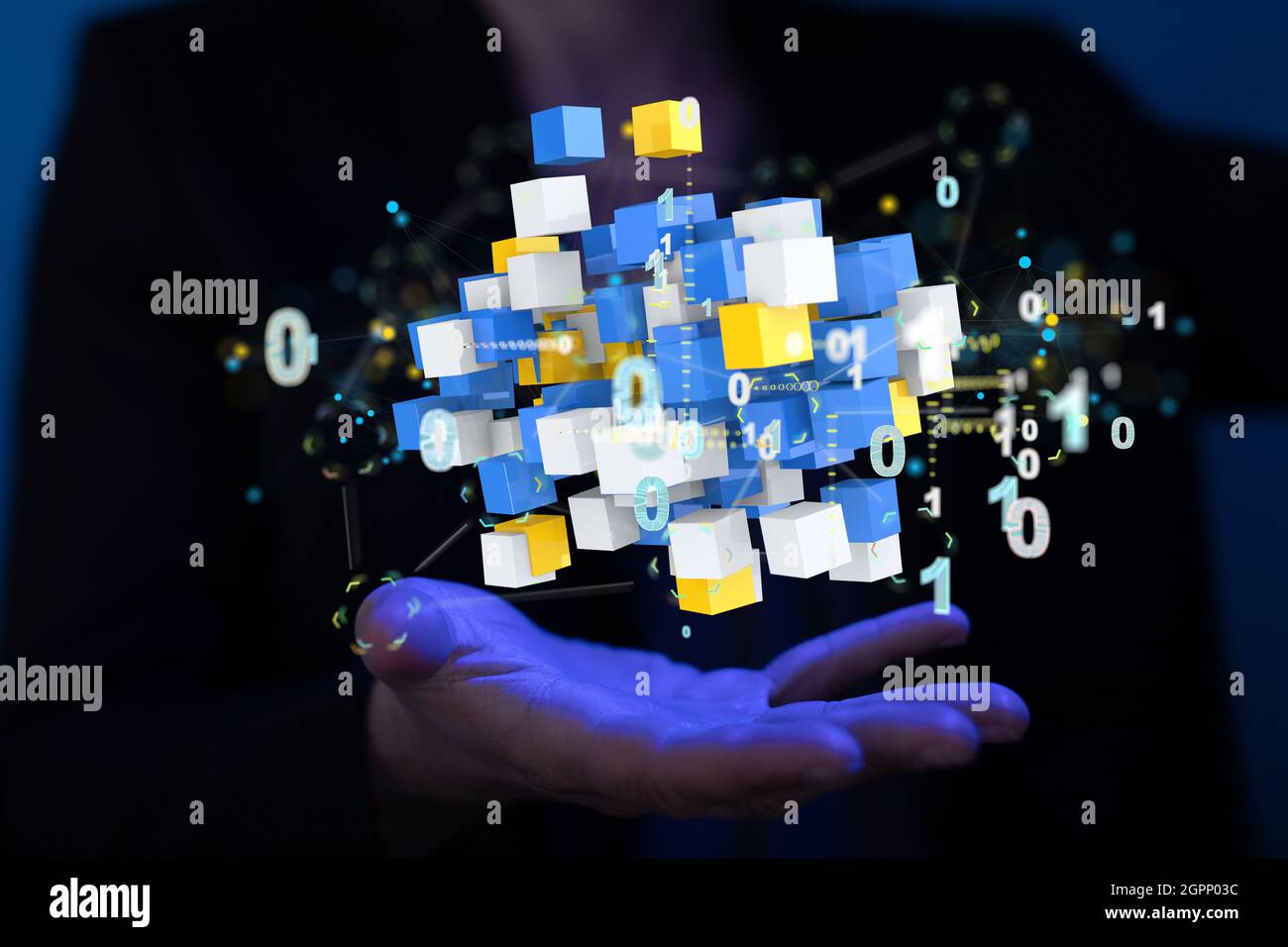 Illustration of the Internet data infrastructure concept near a hand ...