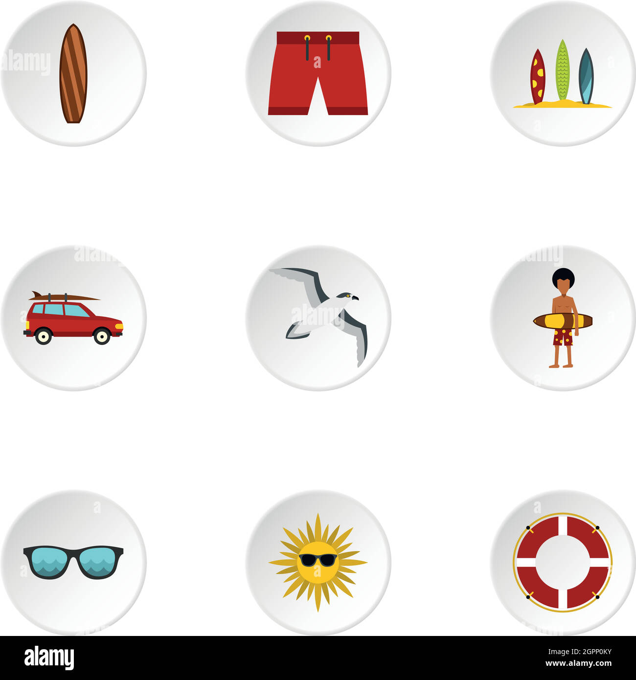 Swimming on surfboard icons set, flat style Stock Vector Image & Art ...