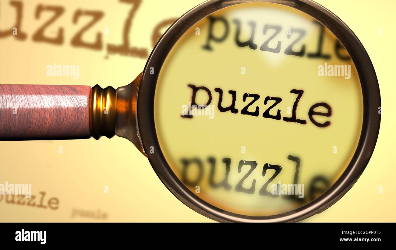 Puzzle and a magnifying glass on English word Puzzle to symbolize ...