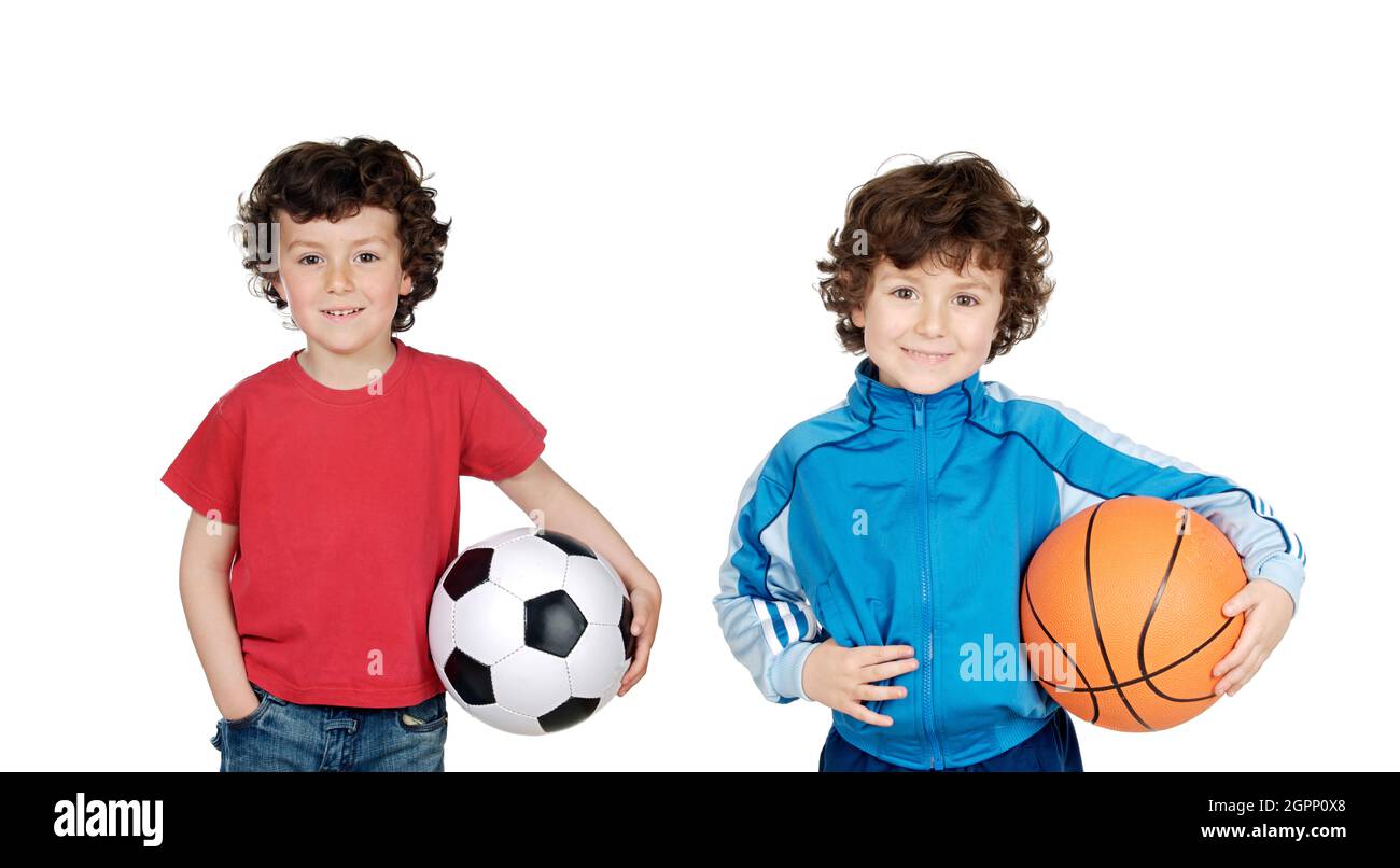 Sports for children. Group of joyful boys and a girls engaged in sports ...