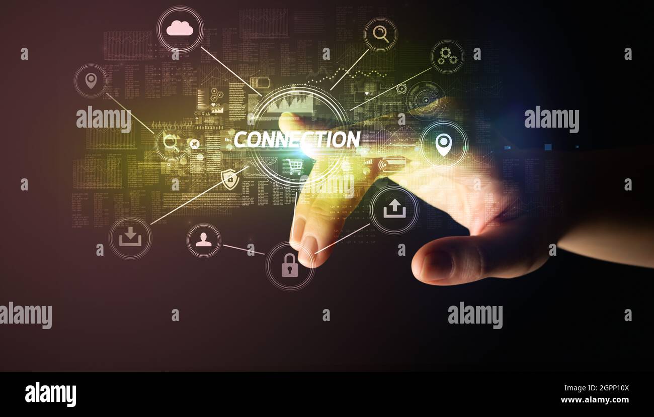 Hand touching cybersecurity button concept Stock Photo - Alamy