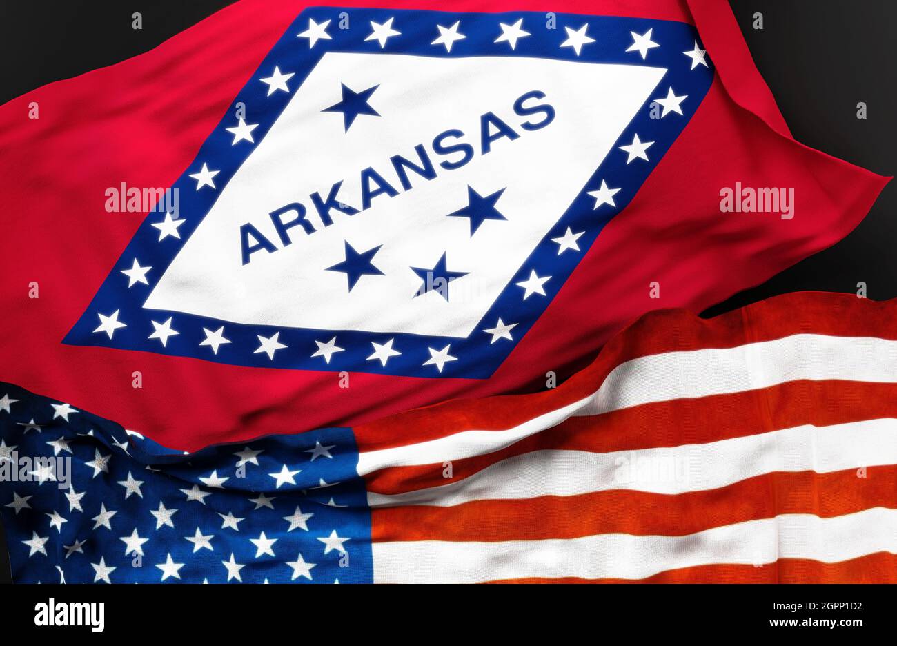 Flag of Arkansas along with a flag of the United States of America as a ...