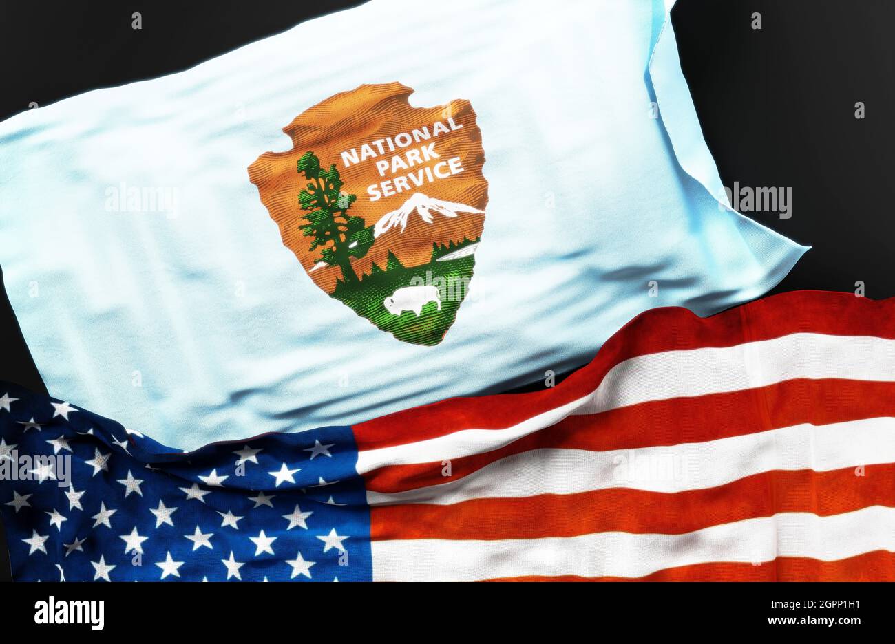 Flag of the United States National Park Service along with a flag of ...