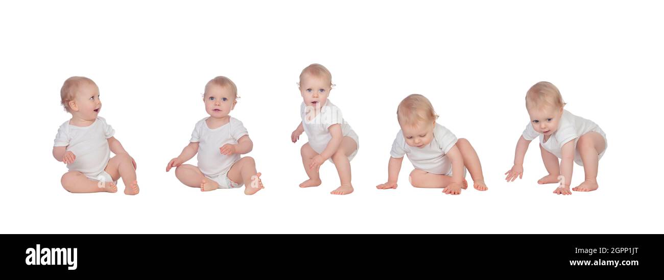 Collage of cute little baby on white background Stock Photo - Alamy