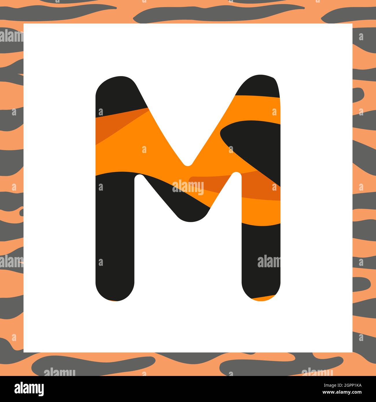 Letter M with tiger pattern. Festive font and frame from orange with ...