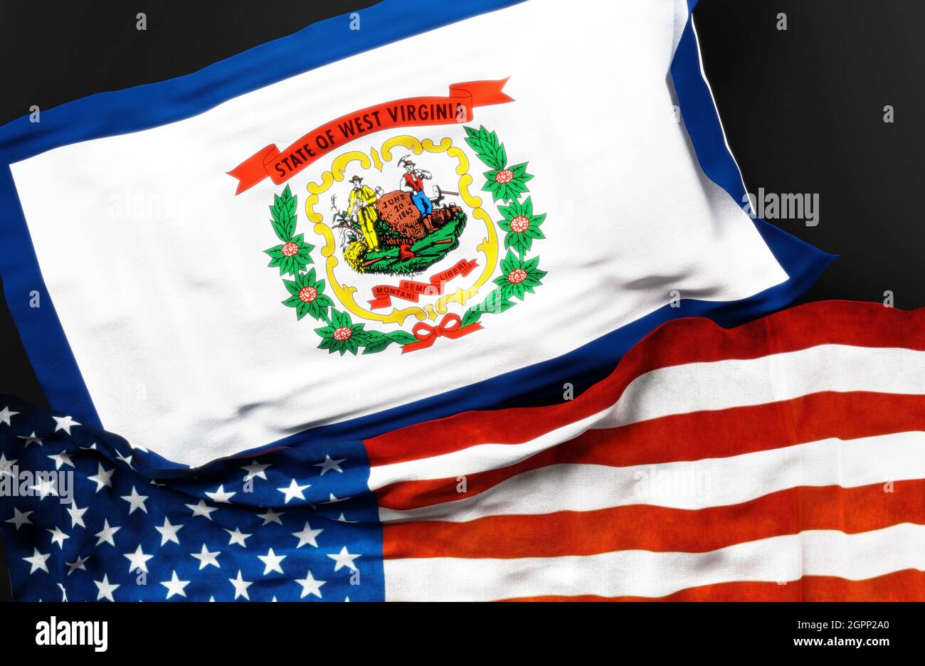 Flag of West Virginia along with a flag of the United States of America ...