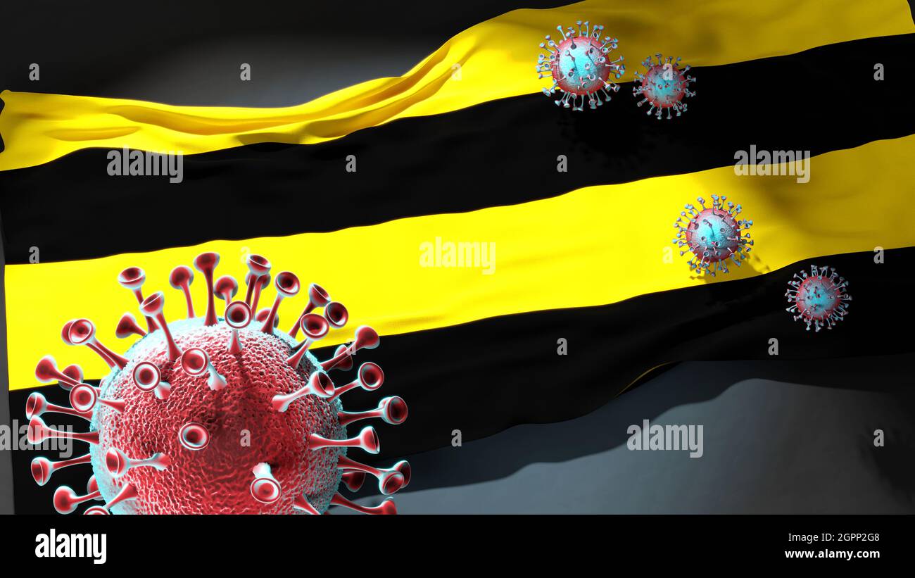 Covid in Workum - coronavirus attacking a city flag of Workum as a ...