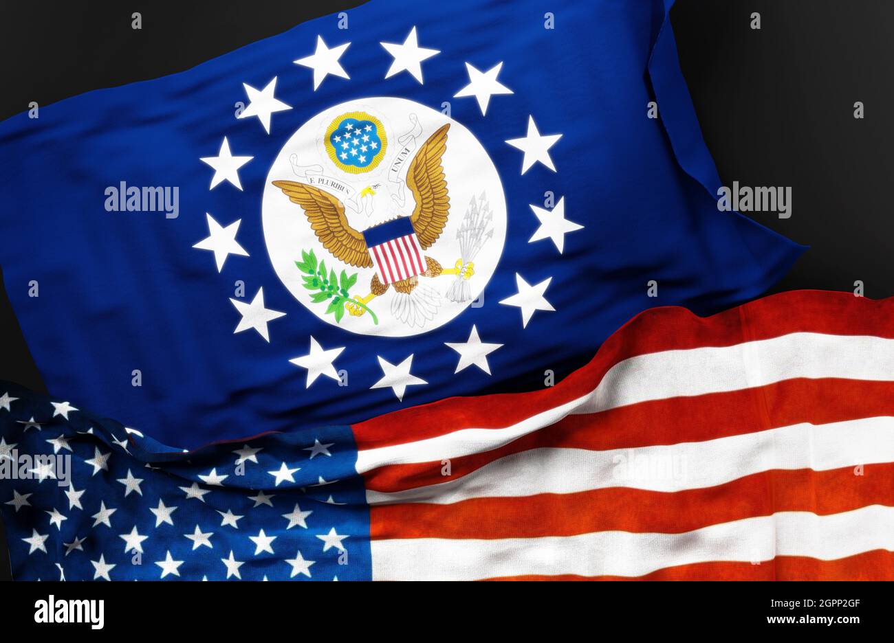 Flag of a United States ambassador along with a flag of the United ...