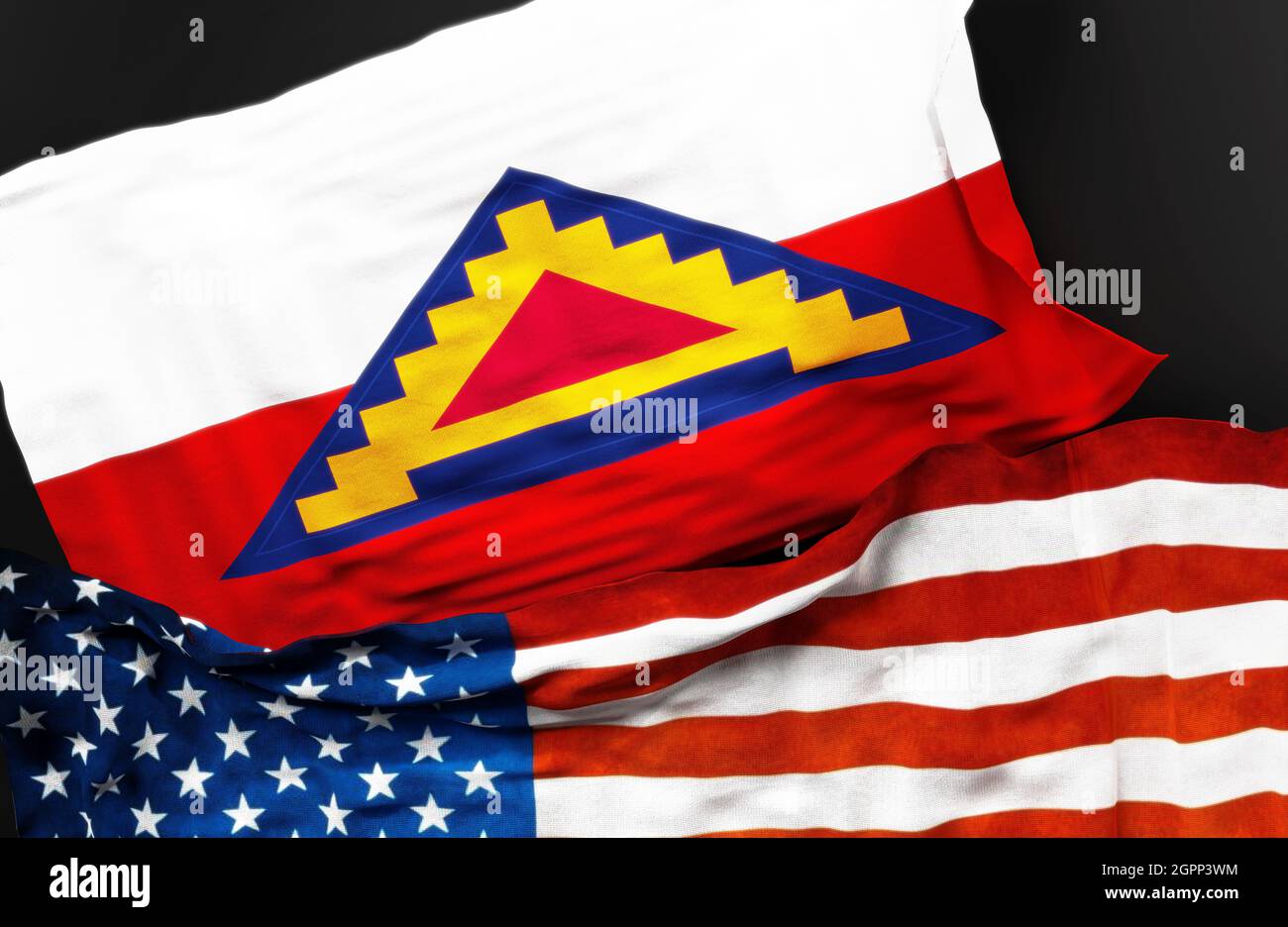 Flag of the Seventh United States Army along with a flag of the United ...