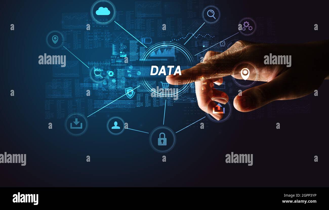 Hand touching cybersecurity button concept Stock Photo - Alamy