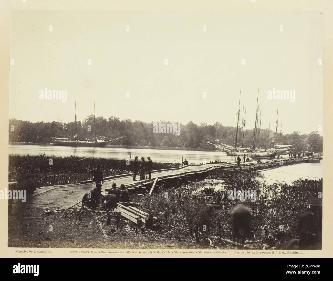 Pontoon Bridge Across The James, June 1864. [Scene from the American ...