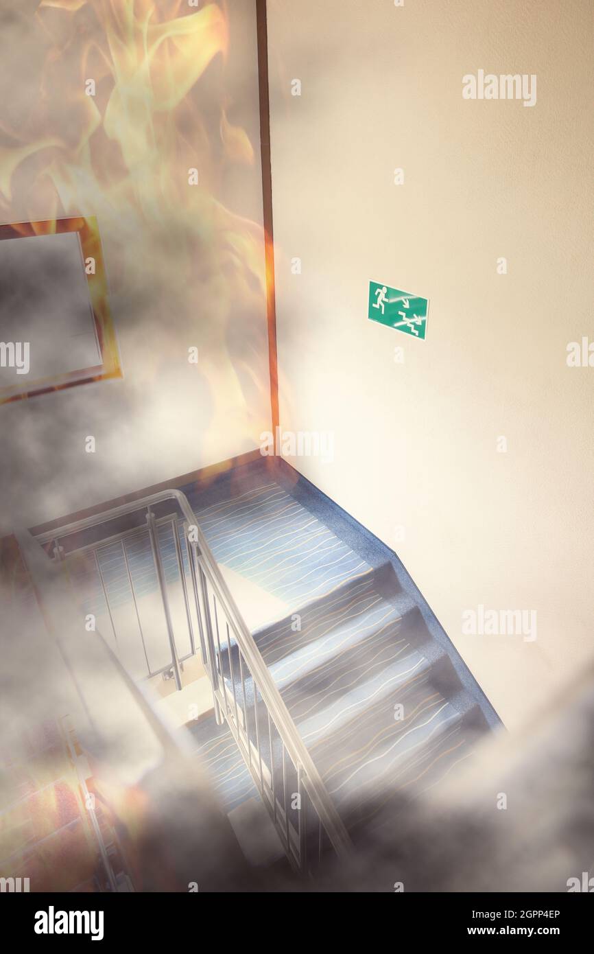 Big fire on the staircase in office building Stock Photo - Alamy