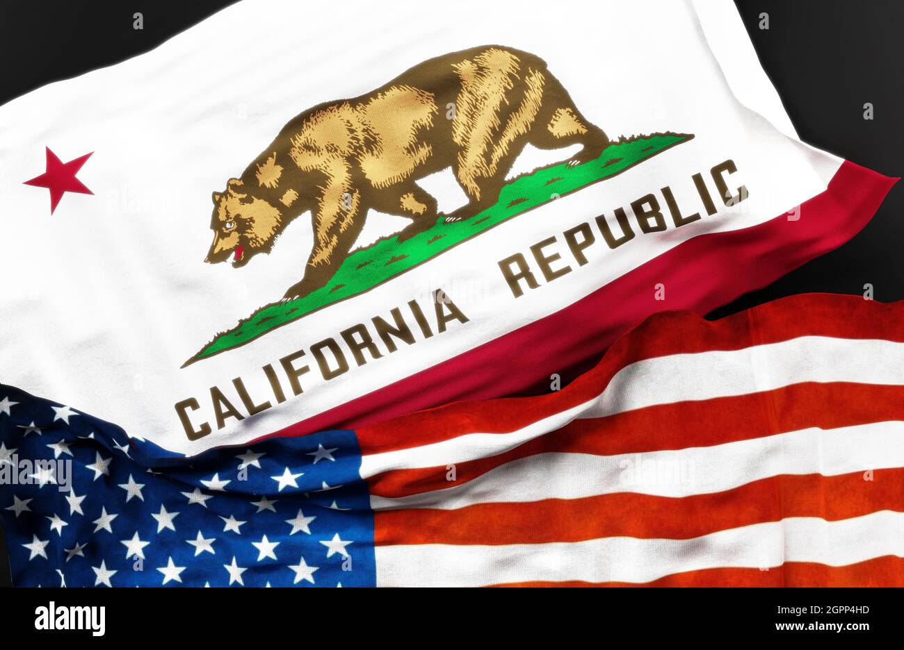 Flag of California along with a flag of the United States of America as ...
