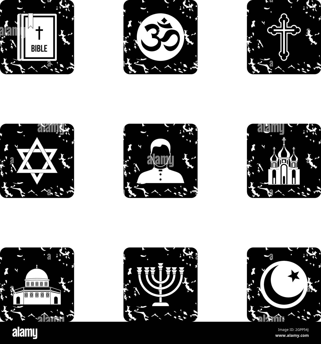 Religion symbol icons set Black and White Stock Photos & Images - Alamy