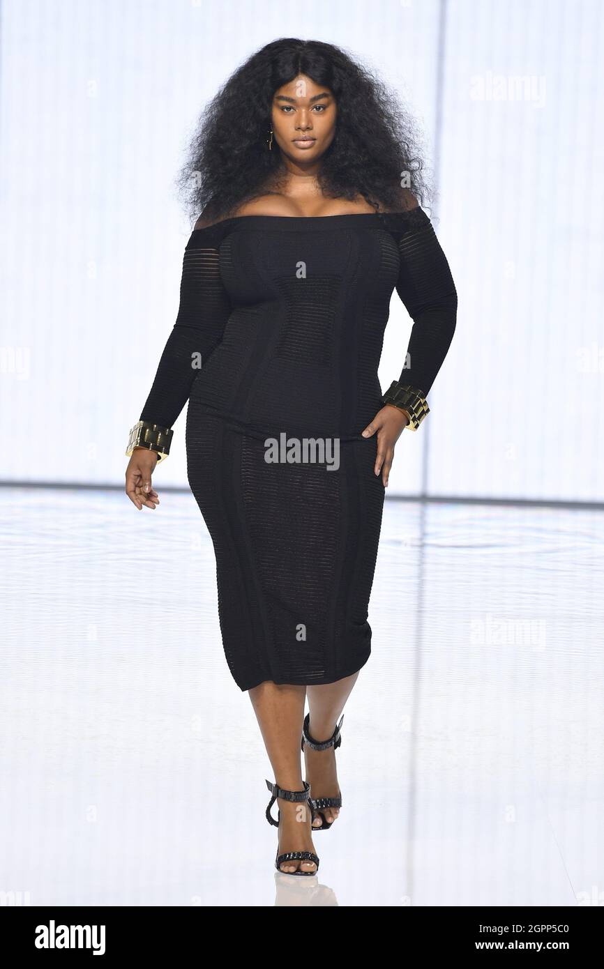 Model Precious Lee walks on the runway at the Balmain fashion show ...