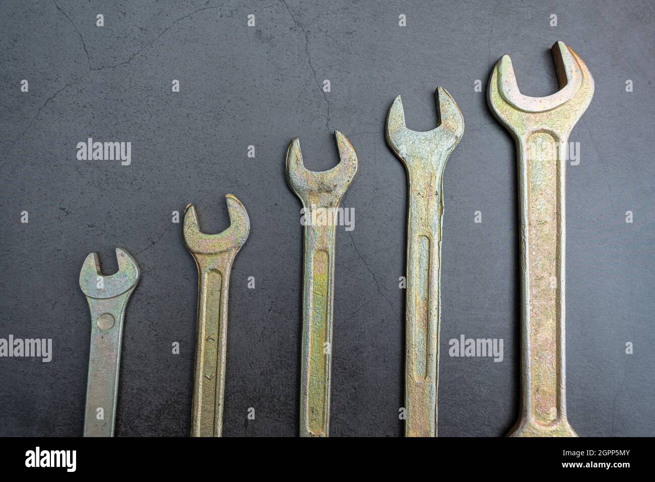 A set of new wrenches made of durable alloy of different calibers for ...