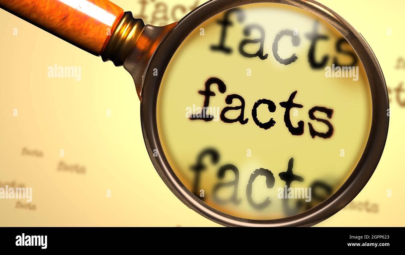 Facts - abstract concept and a magnifying glass enlarging English word ...