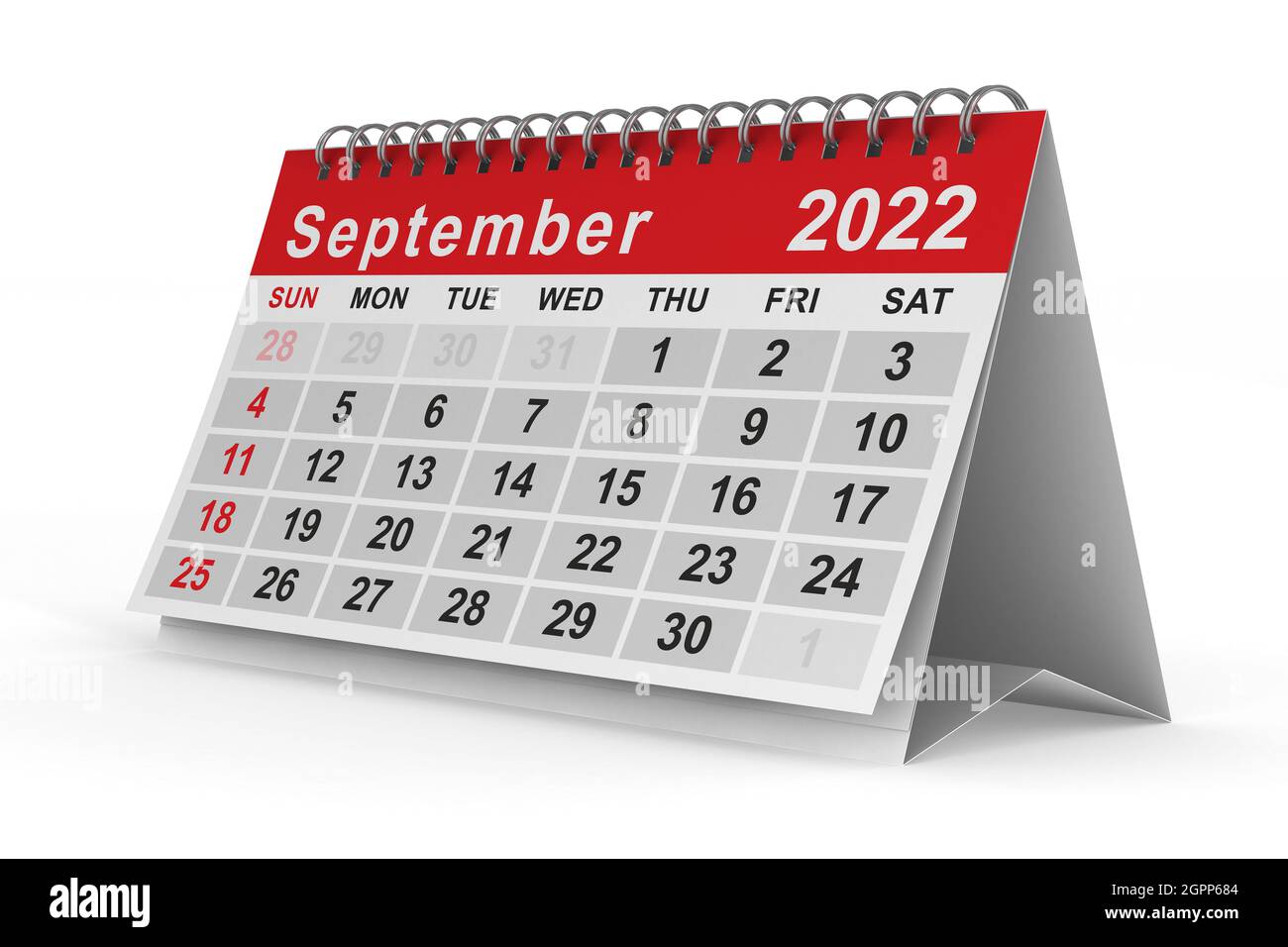 2022 year. Calendar for September. Isolated 3D illustration Stock Photo ...