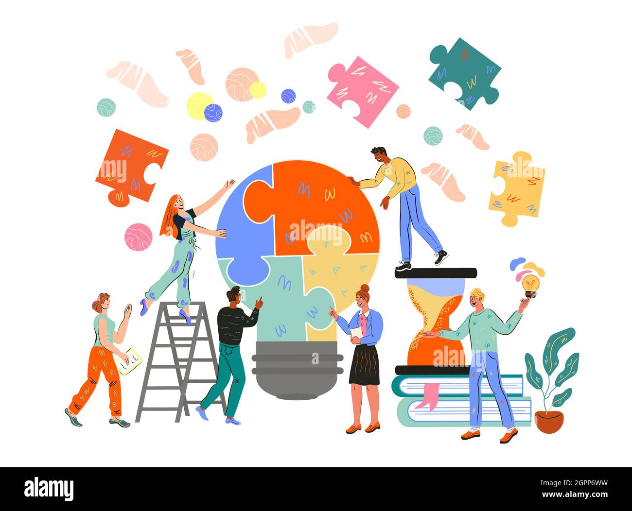 Business team working on joint project and launching creative project ...