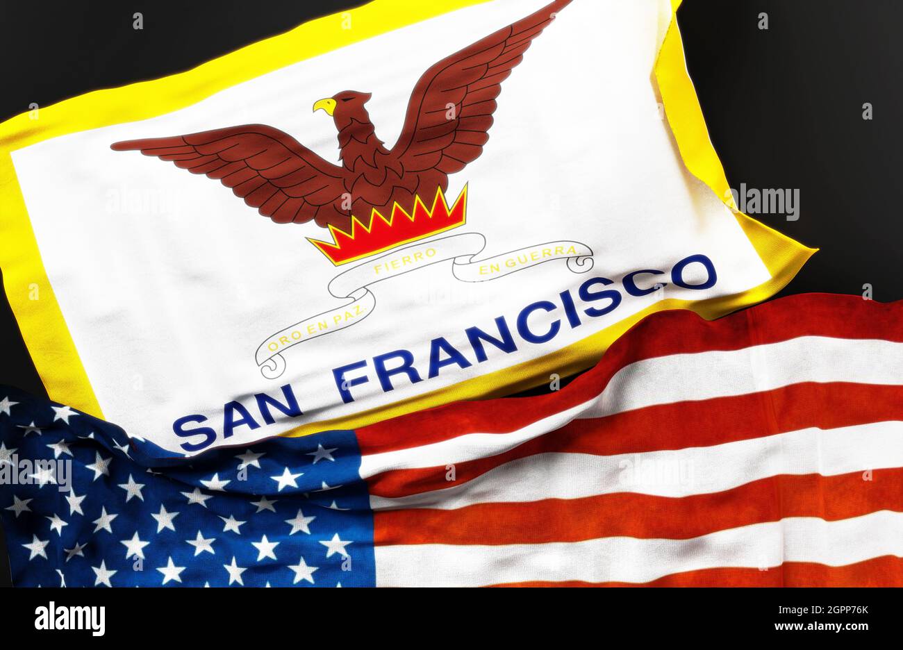 Flag of San Francisco along with a flag of the United States of America ...