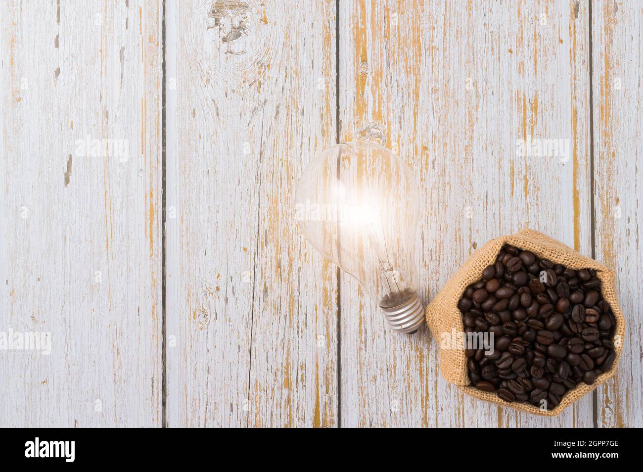 Love drinking coffee, Coffee beans light bulbs emit energy Stock Photo ...