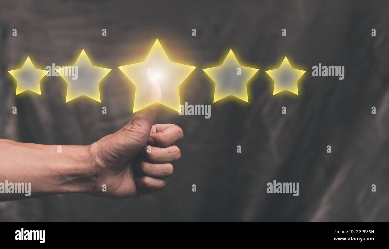 Customers rate the service in a five-star rating illustration Stock ...