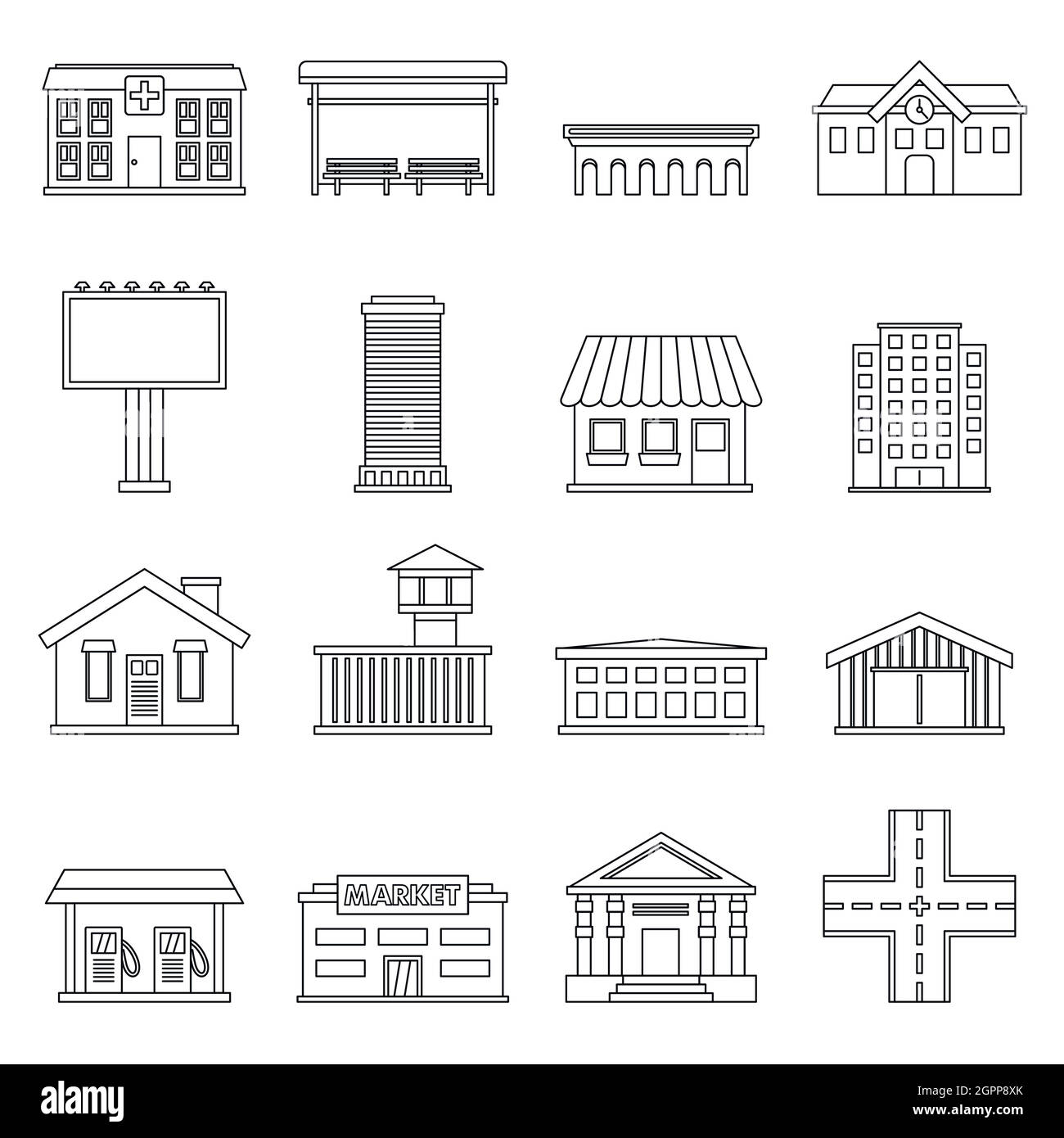 City infrastructure items icons set, outline style Stock Vector Image ...