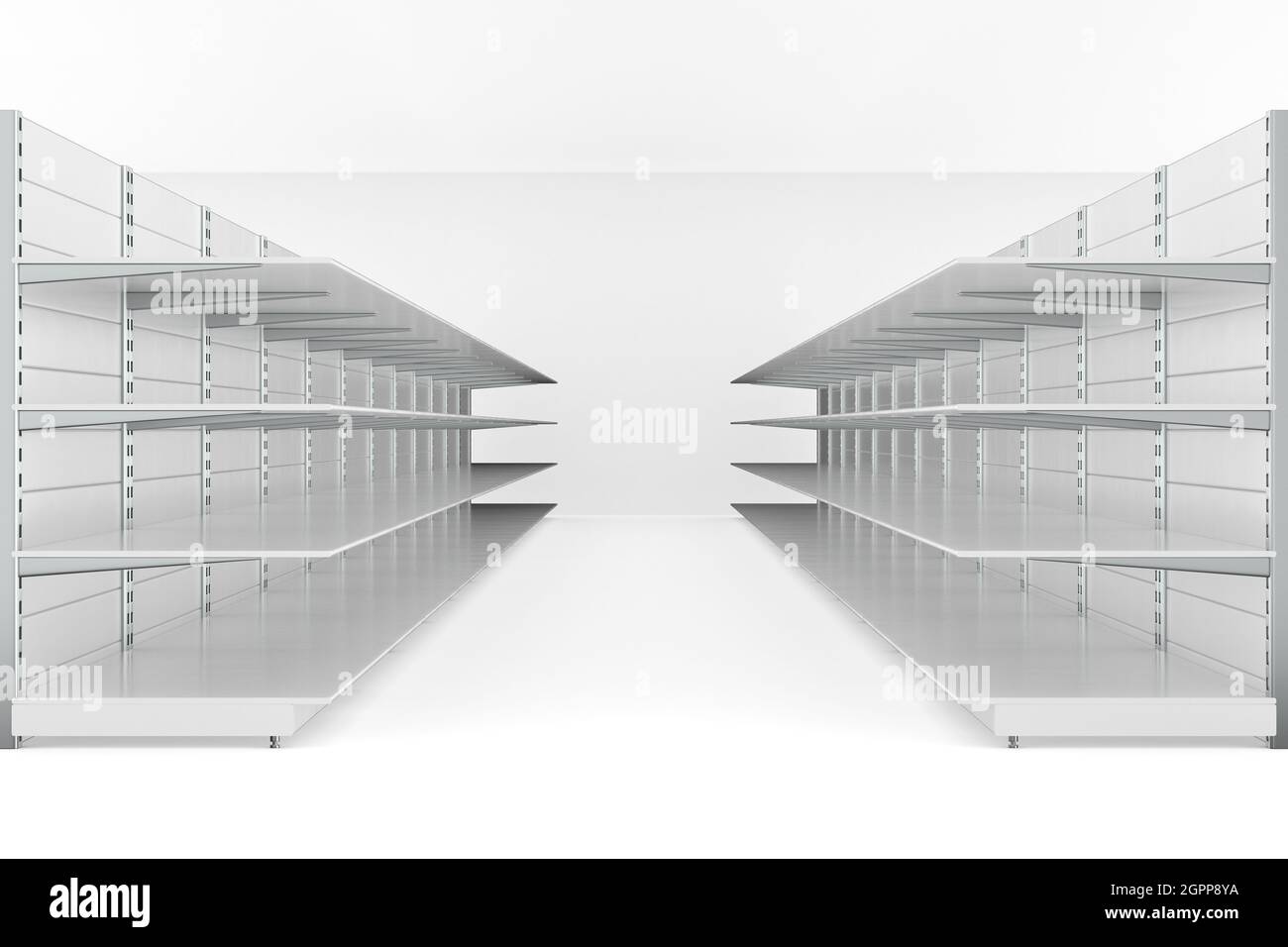 Empty store shelves in store. 3D illustration Stock Photo - Alamy