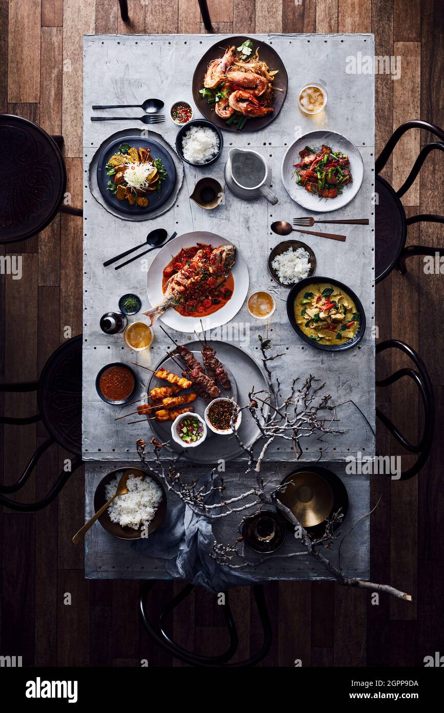 Table with authentic Thai menu dishes Stock Photo - Alamy