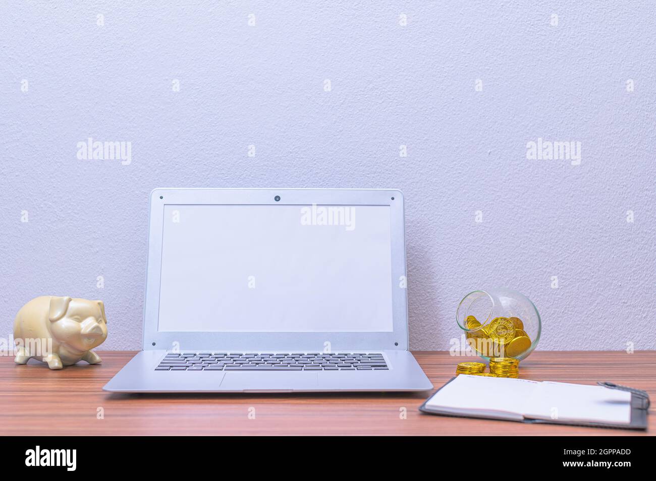 concept of computers in business earns money at the desk Stock Photo ...