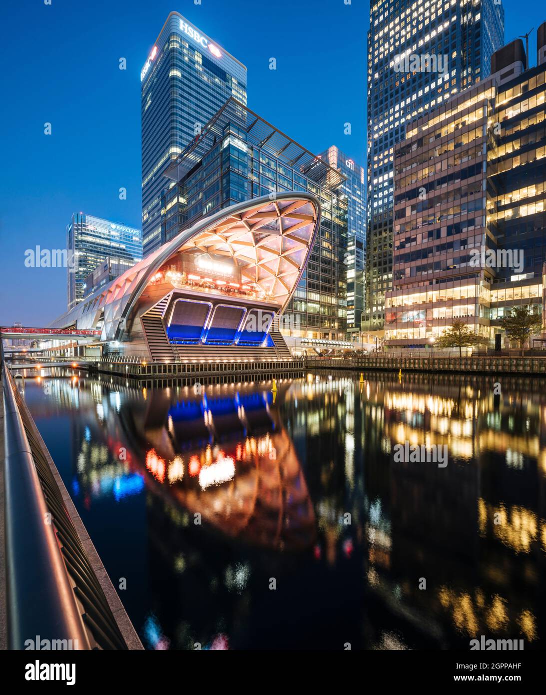 UK, London, London Crossrail station in Docklands at night Stock Photo ...