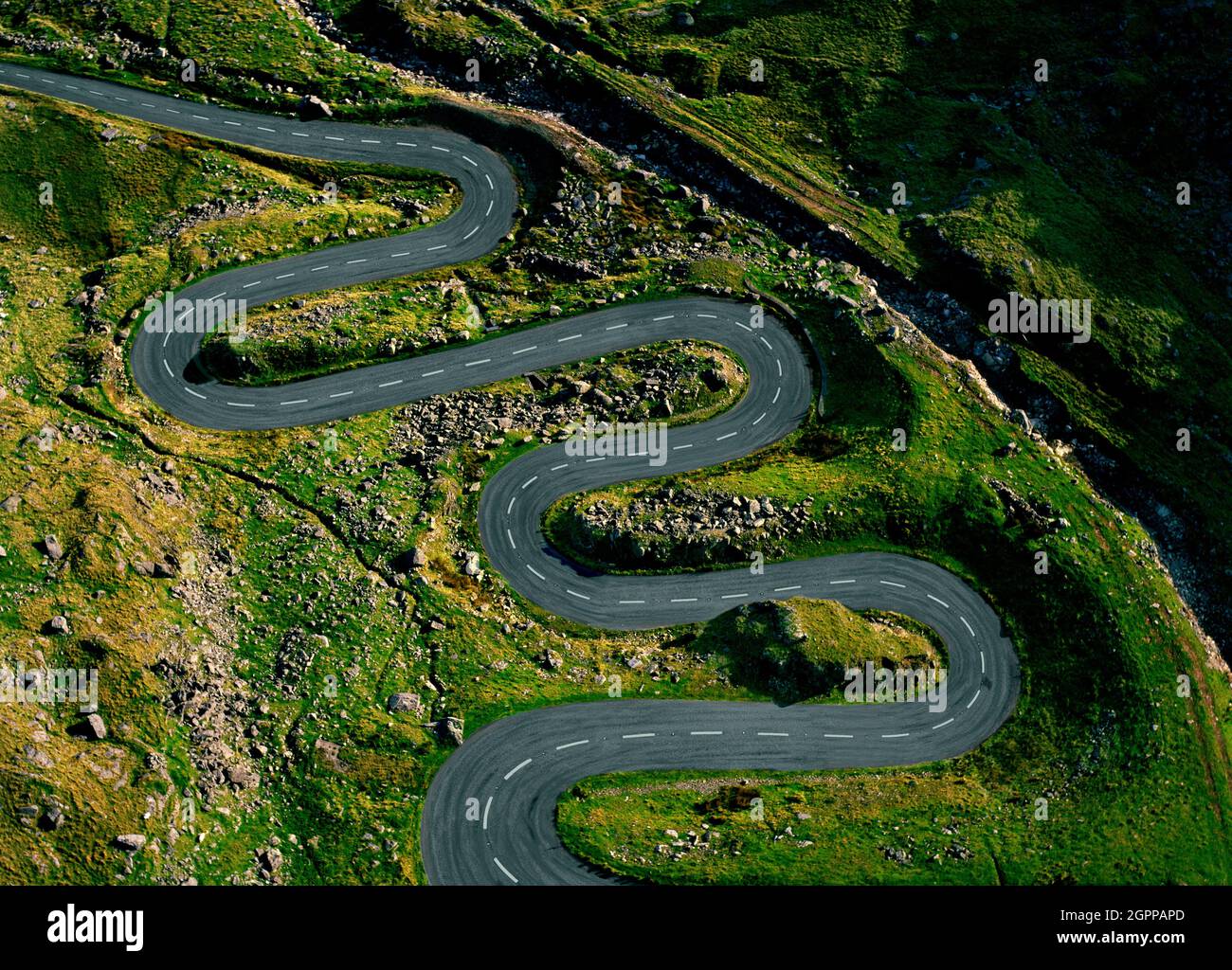 UK, Wales, Snowdonia, Aerial view of winding road Stock Photo - Alamy