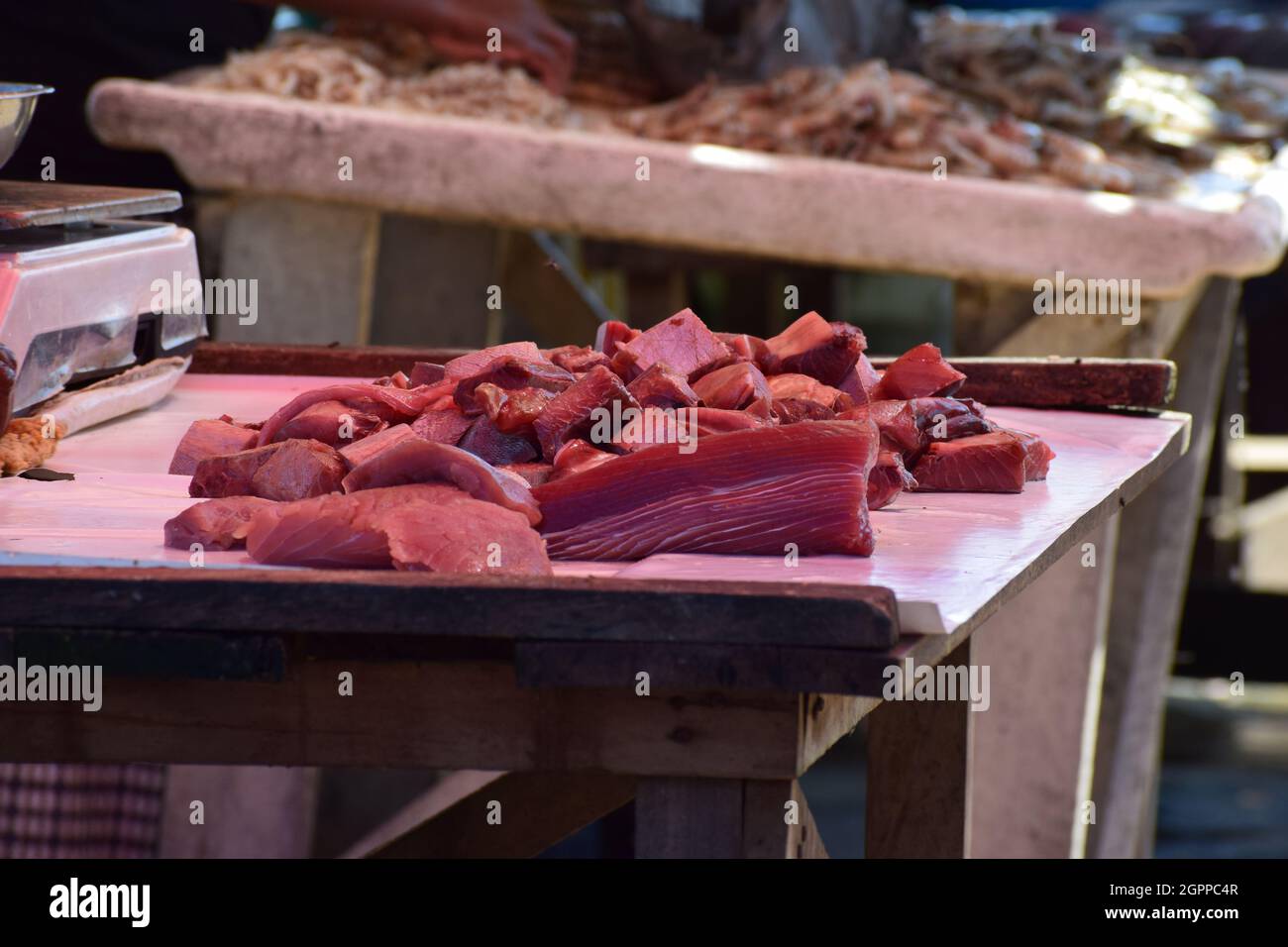 Fish selling procedure on open market Stock Photo - Alamy