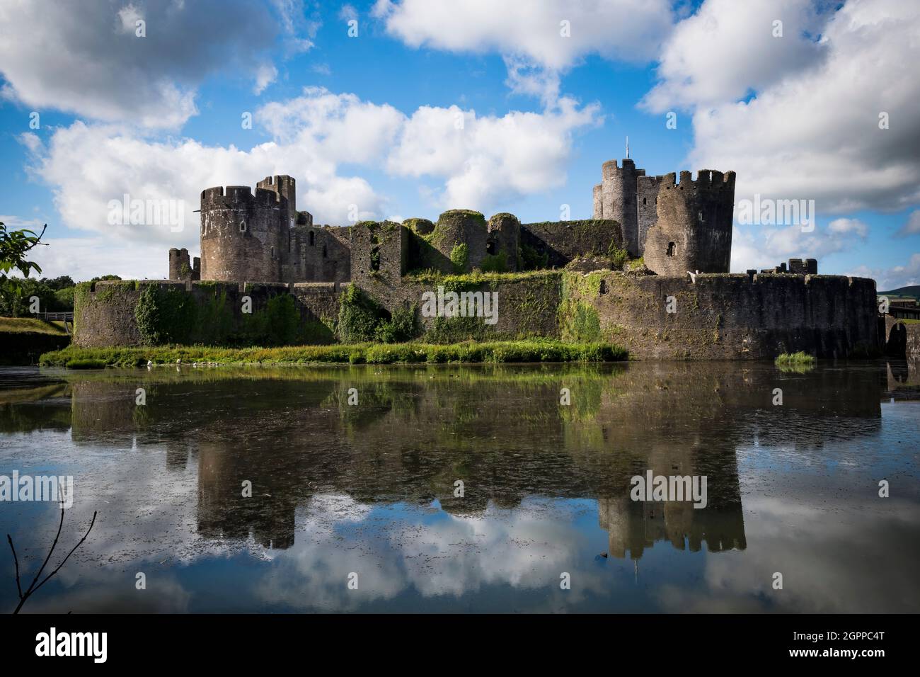 Caerphilly Castle the largest medieval castle in Wales Stock Photo - Alamy