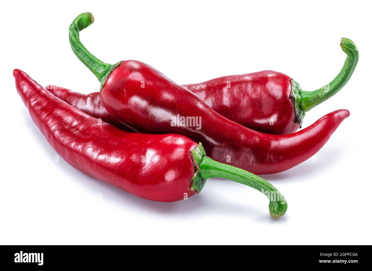 Three fresh red chilli peppers isolated on white background Stock Photo ...
