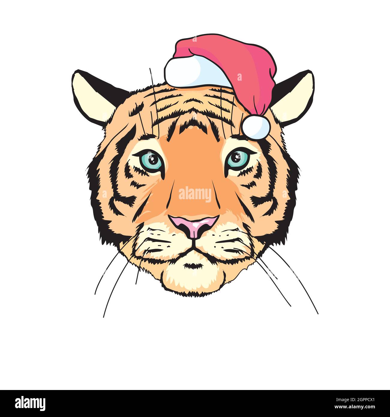 Vector pretty tiger - santa claus with a red hat. Happy New Year Stock ...