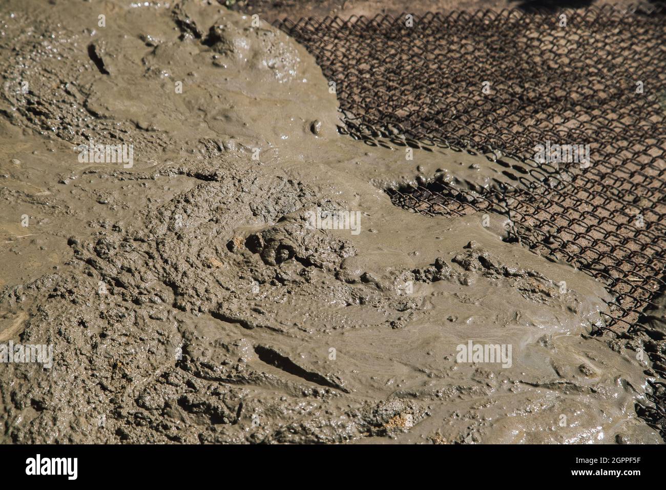 Metal mesh laid out on the floor for cementing paths in the garden ...