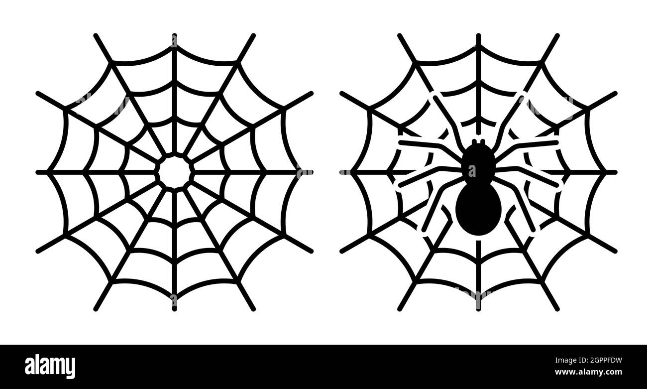 Linear icon. Spider web with a black spider in center. Design element ...