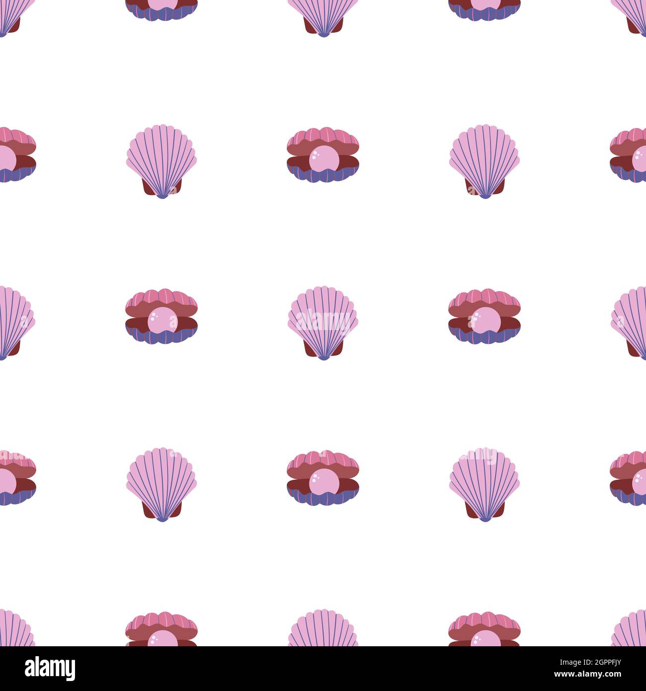 Seashell pink color with pearl seamless pattern. Undersea world ...