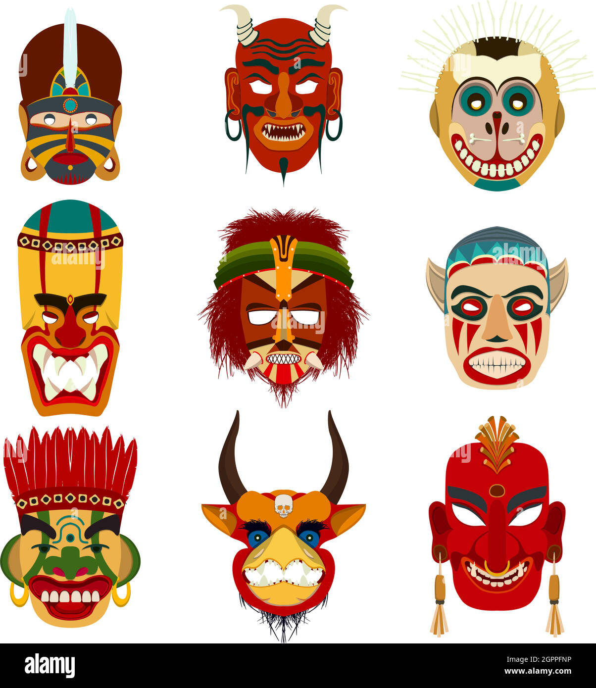 African masks set Cut Out Stock Images & Pictures - Alamy