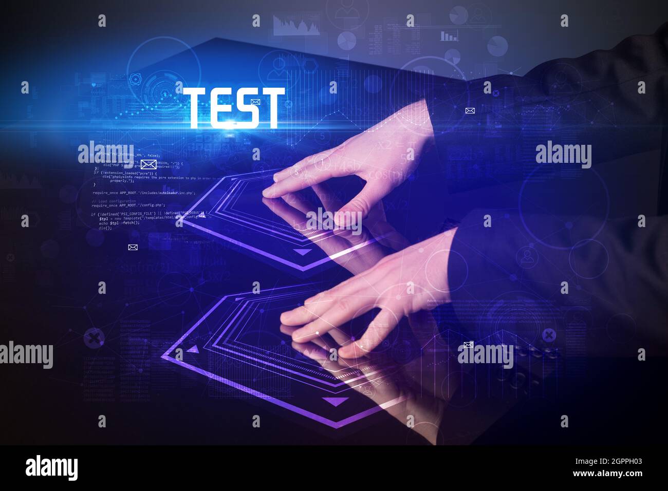 Hand touching digital table concept Stock Photo - Alamy